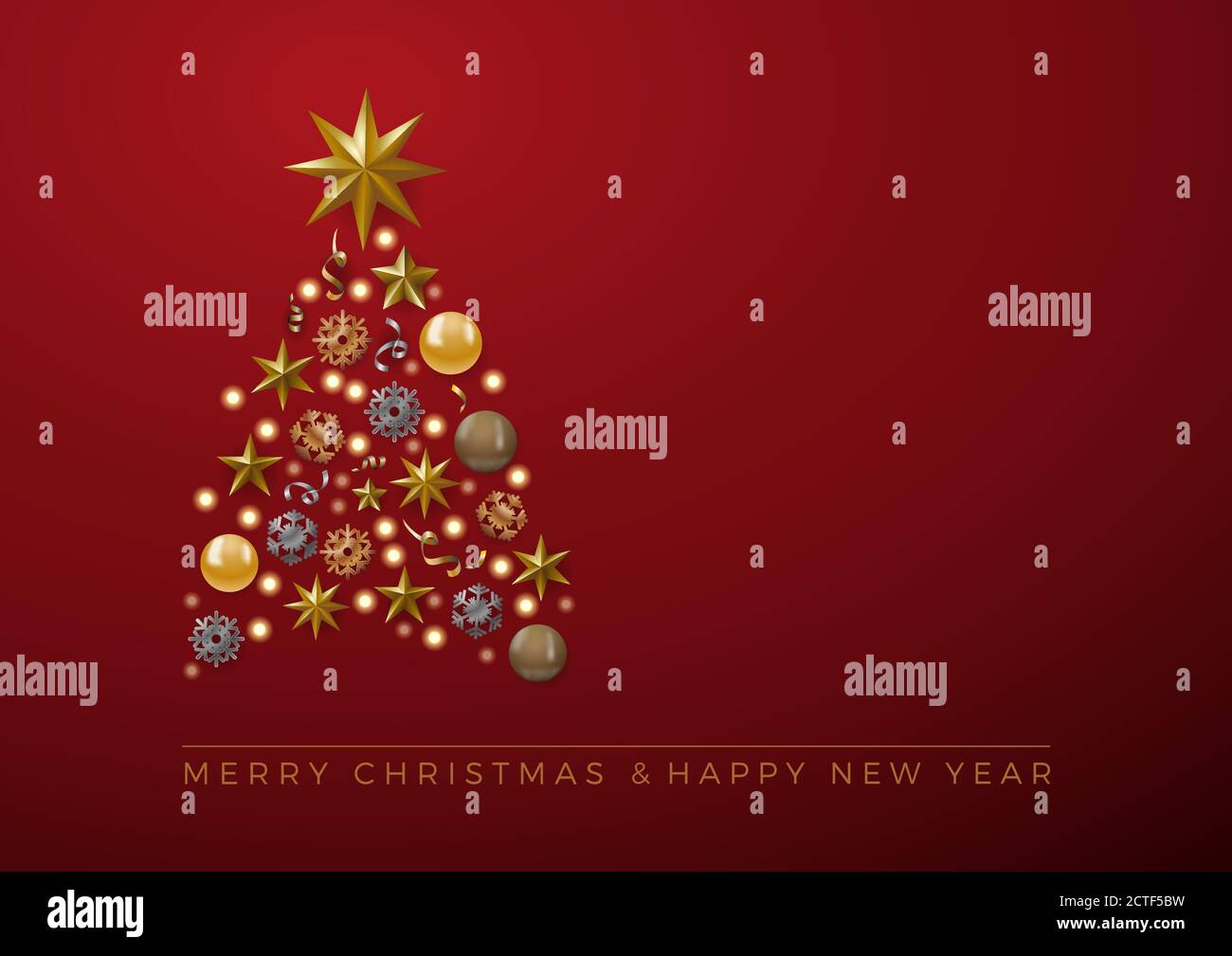 Vector Abstract cover Golden Christmas Tree, with text on red ...