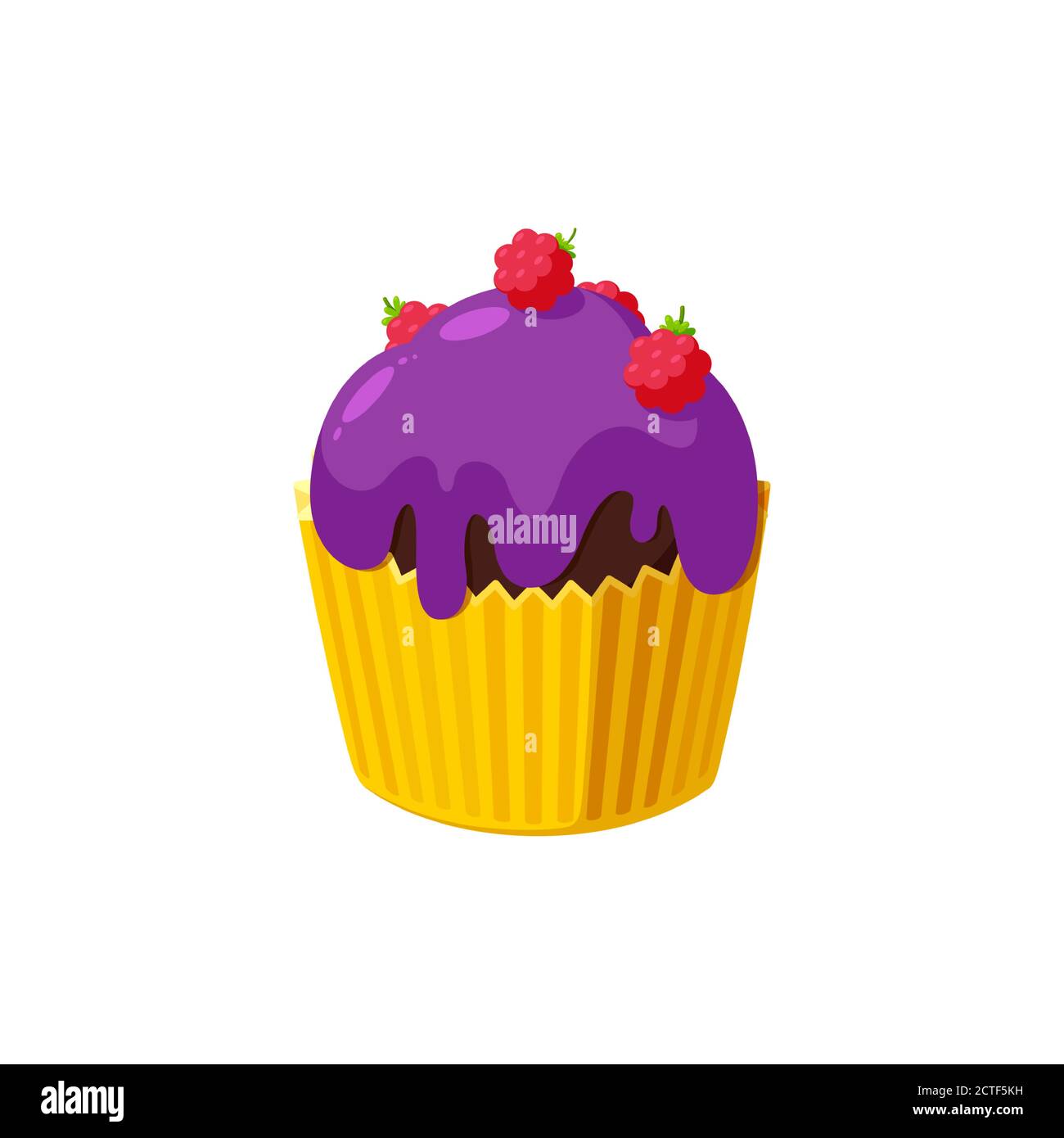 Cupcake with raspberry and violet icing. Fairy cake in paper cup. Tasty ...