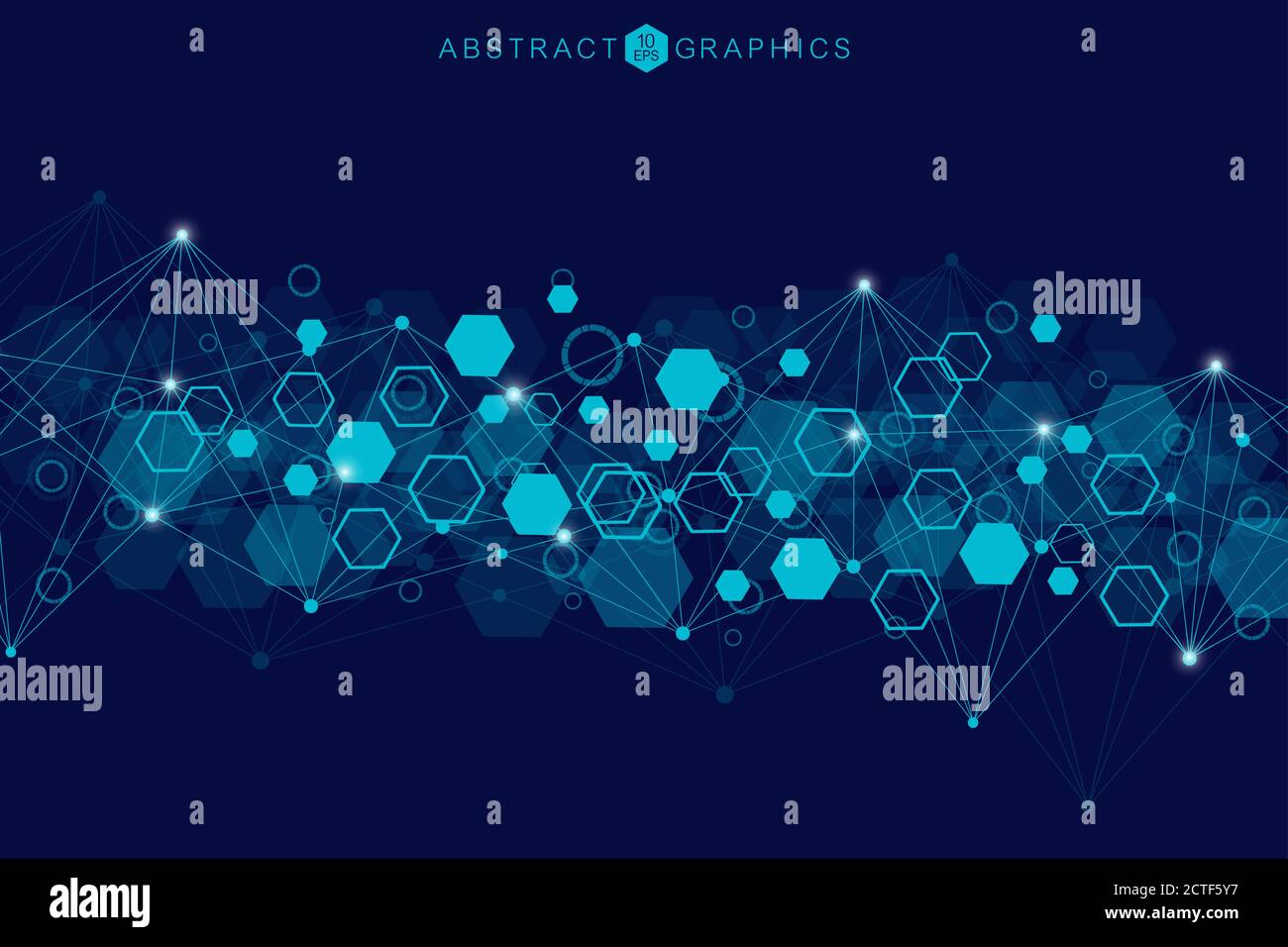 Science network pattern, connecting lines and dots. Technology hexagons structure or molecular ...