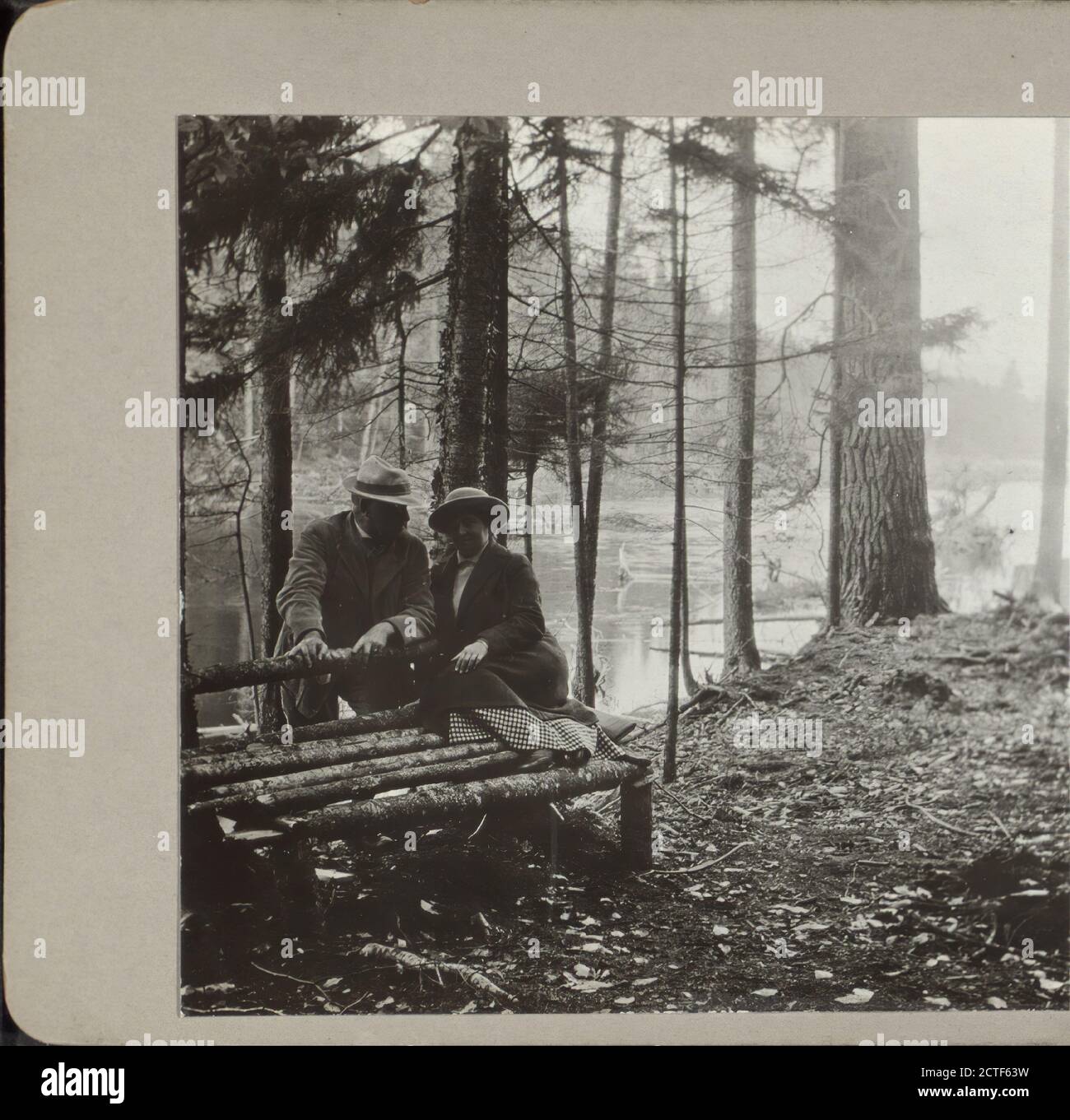 Couple posing on a log bench., Lakes & ponds, Couples, Benches, Forests ...