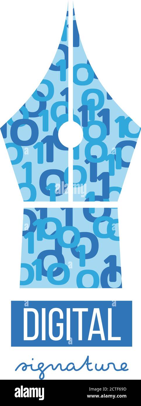 Digital (electronic) signature logo template. Blue pen silhouette ...