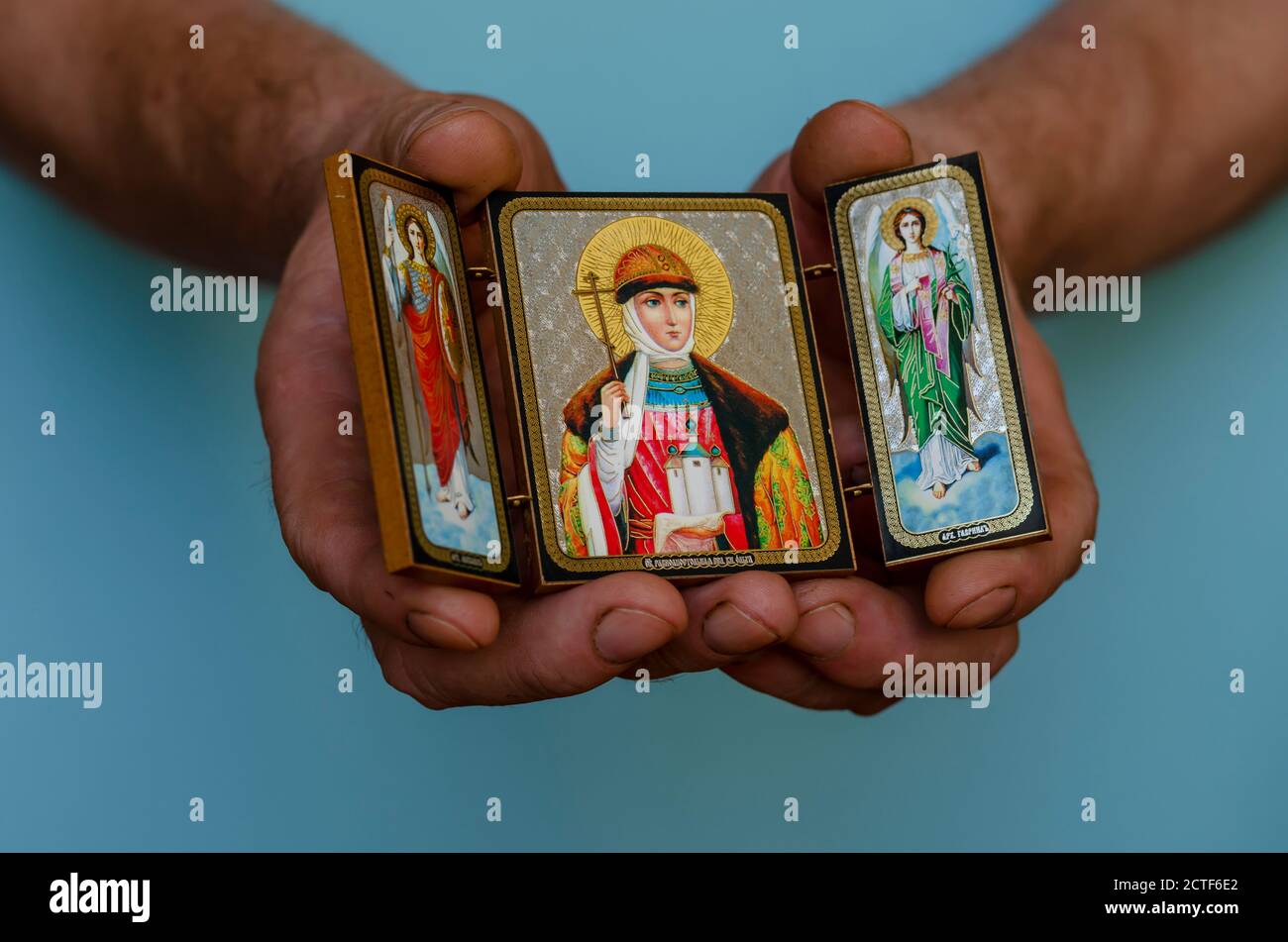 Christian icon of the holy princess Olga and the archangels Gabriel and ...