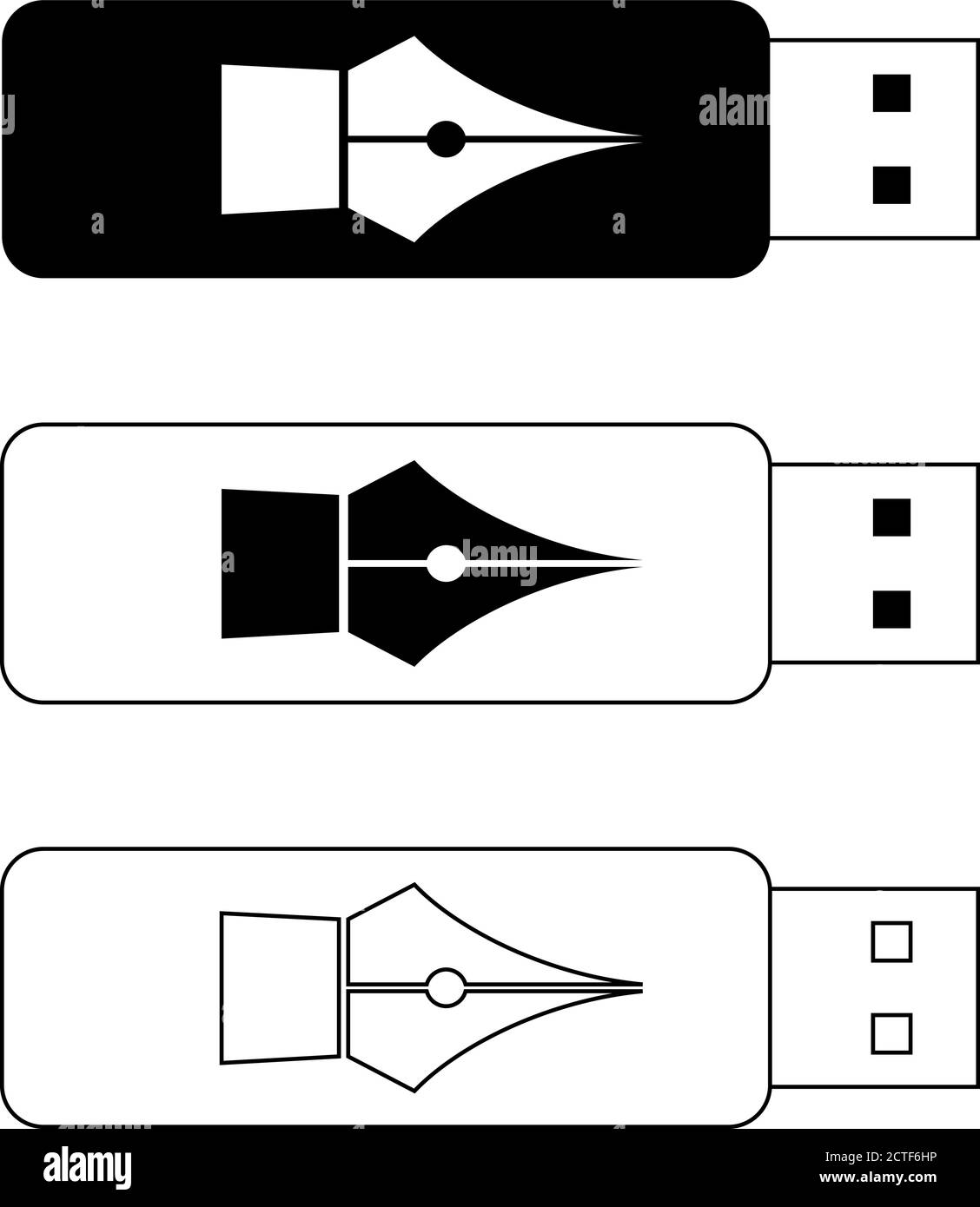 USB flash drives, portable data storage. With pen sign on case ...