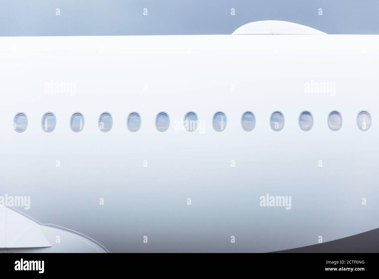 View of the fuselage of the aircraft and many windows, with wi-fi ...