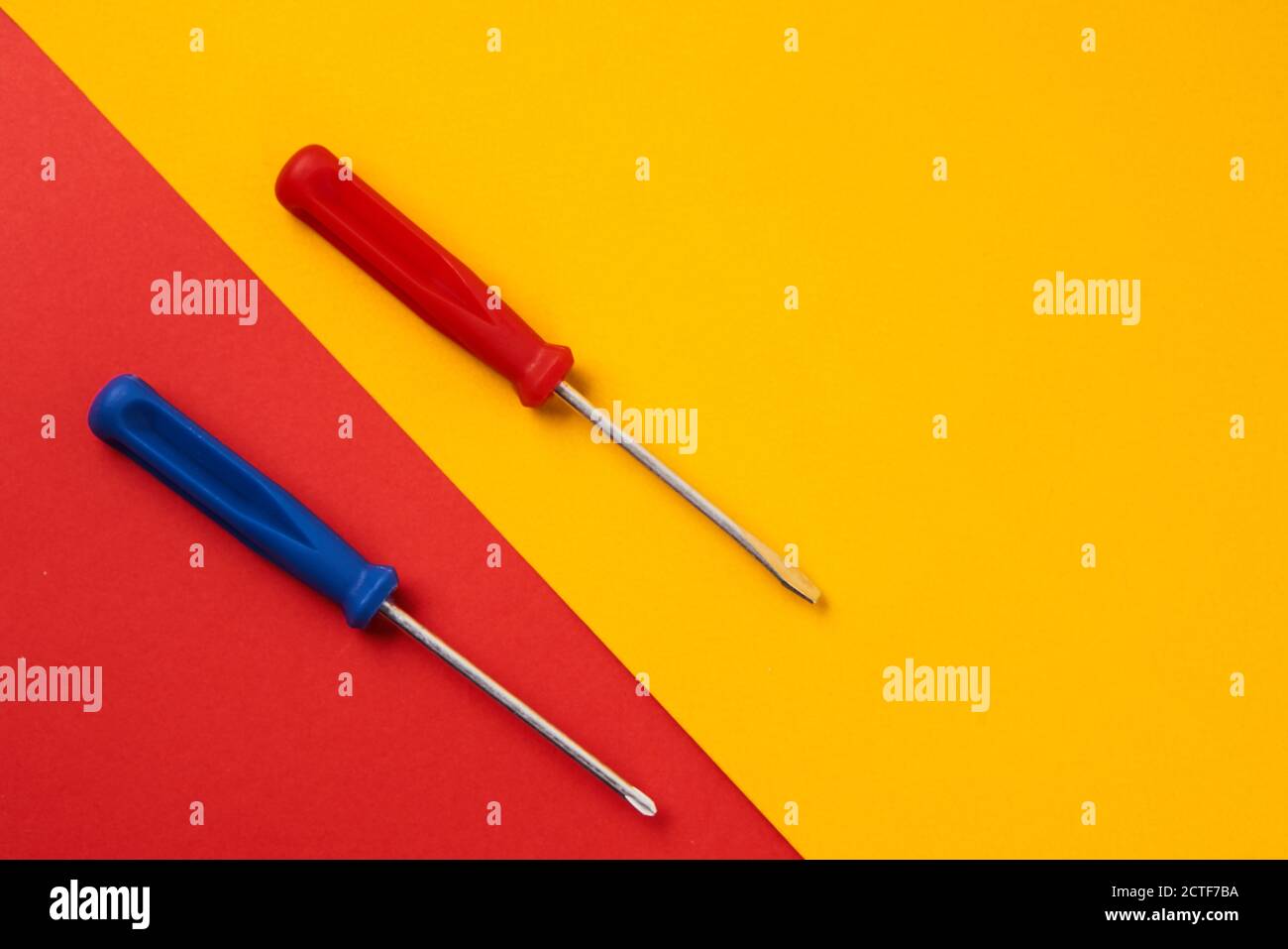 construction tools screwdrivers on double background repair equipment ...