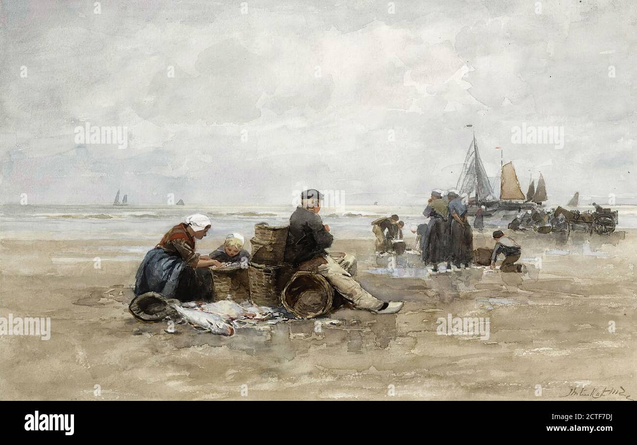 Kate Johan Marius Ten - Fishermen on the Beach - Dutch School - 19th ...