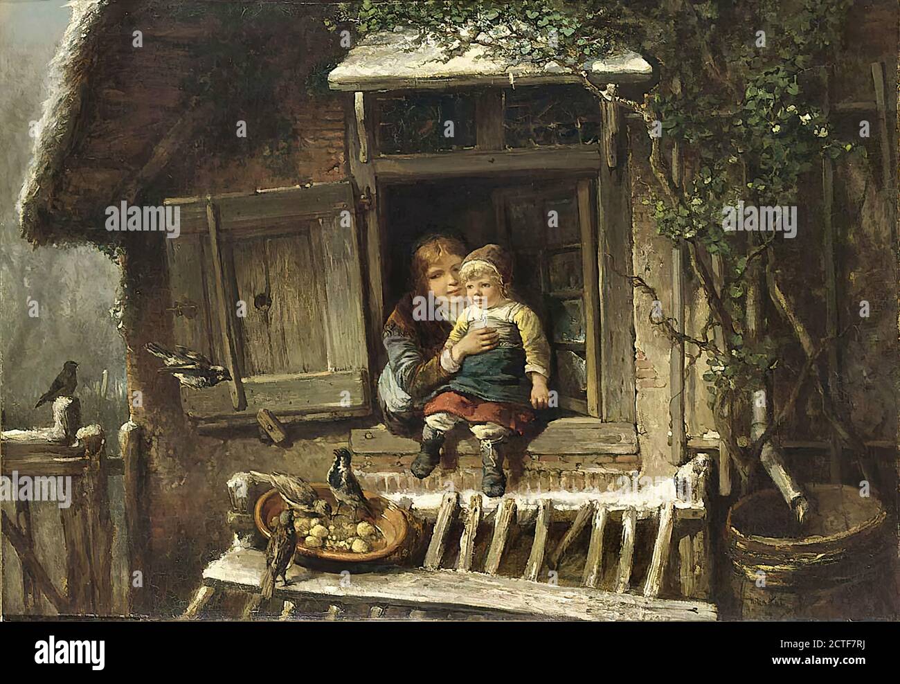 Kate Mari Ten - Feeding the Birds 1 - Dutch School - 19th Century Stock ...