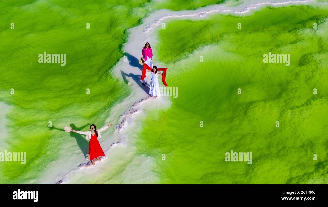 The astonishing scenery of salt lakes with various colors of Mangya ...