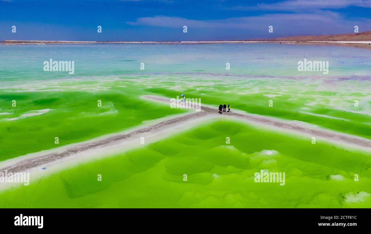 The astonishing scenery of salt lakes with various colors of Mangya ...