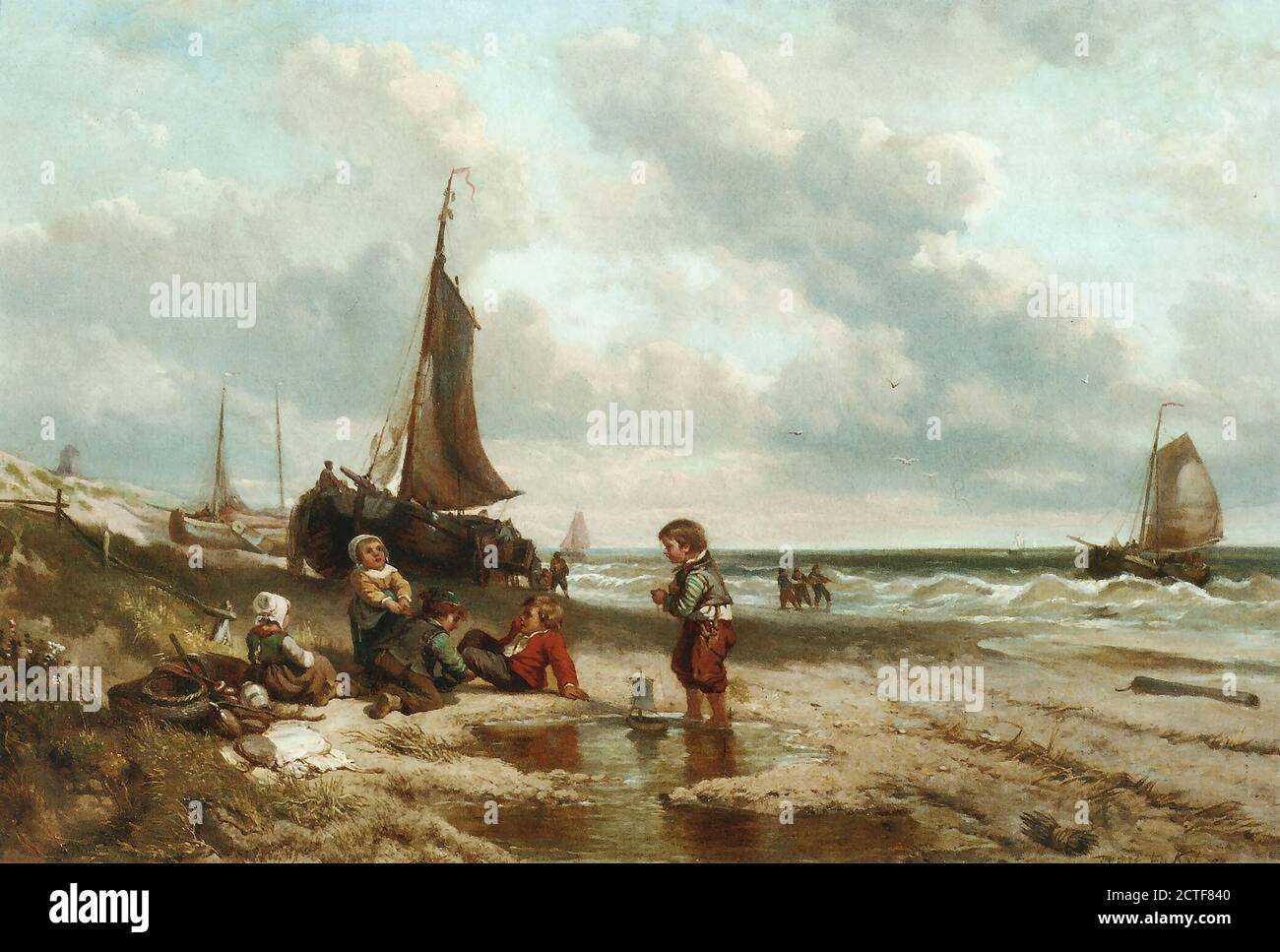 Kate Mari Ten - Playing on the Beach - Dutch School - 19th Century ...