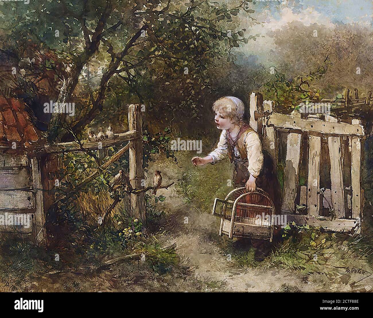 Kate Mari Ten - the Little Bird Catcher - Dutch School - 19th Century ...