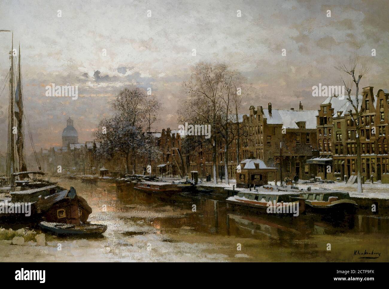 Klinkenberg Johannes Christiaan - Snow Covered Barges on the Singel ...