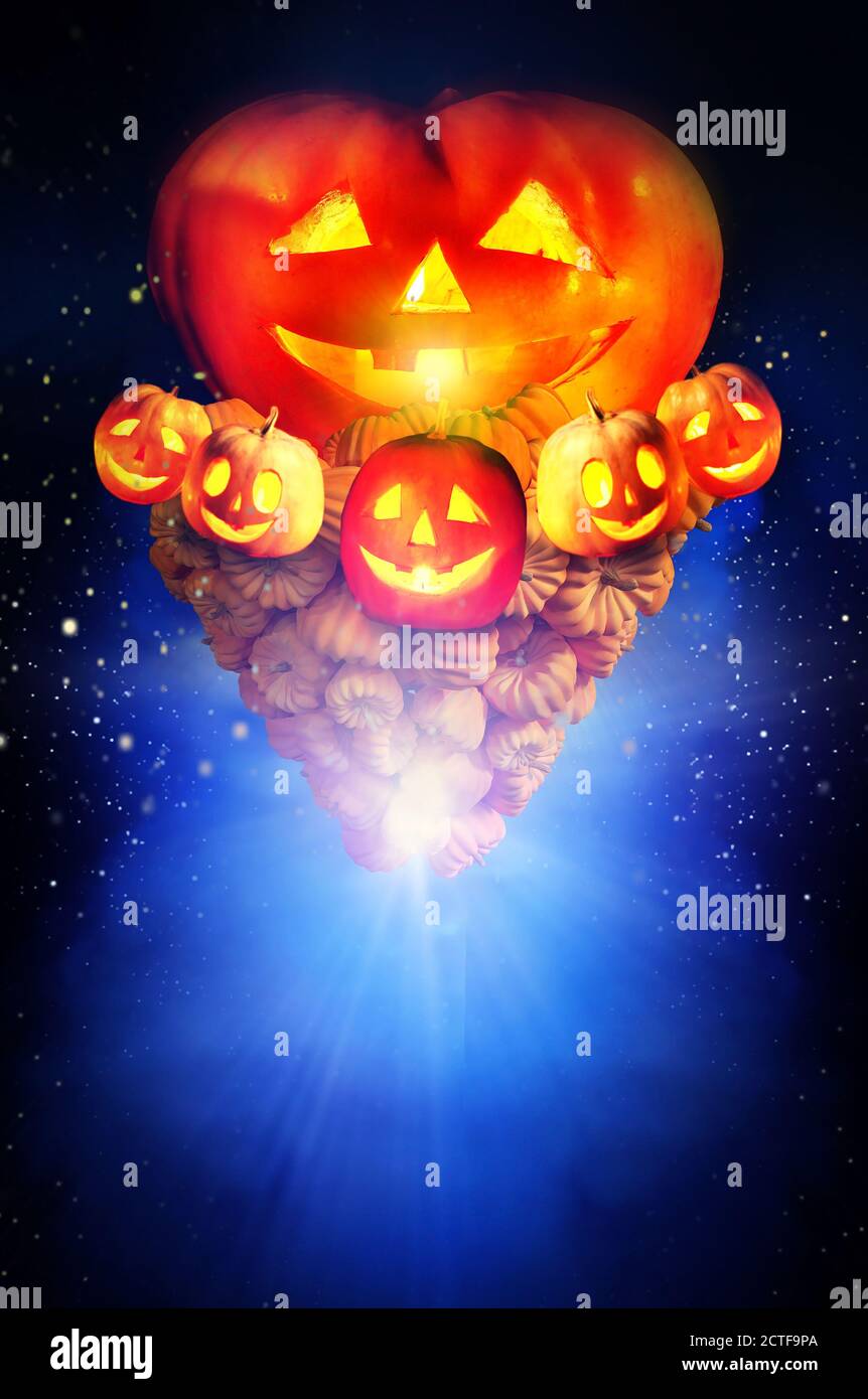 Halloween pumpkin in dark night sky Stock Photo - Alamy