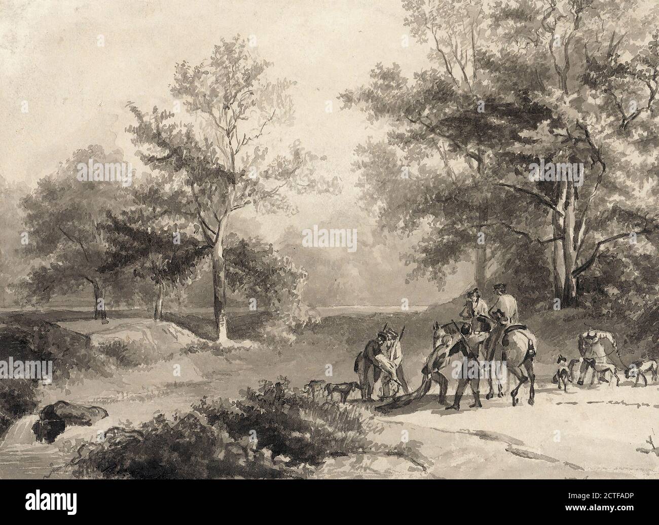 Koekkoek Barend Cornelis - Bosachtig Landschap Met Jagers - Dutch ...