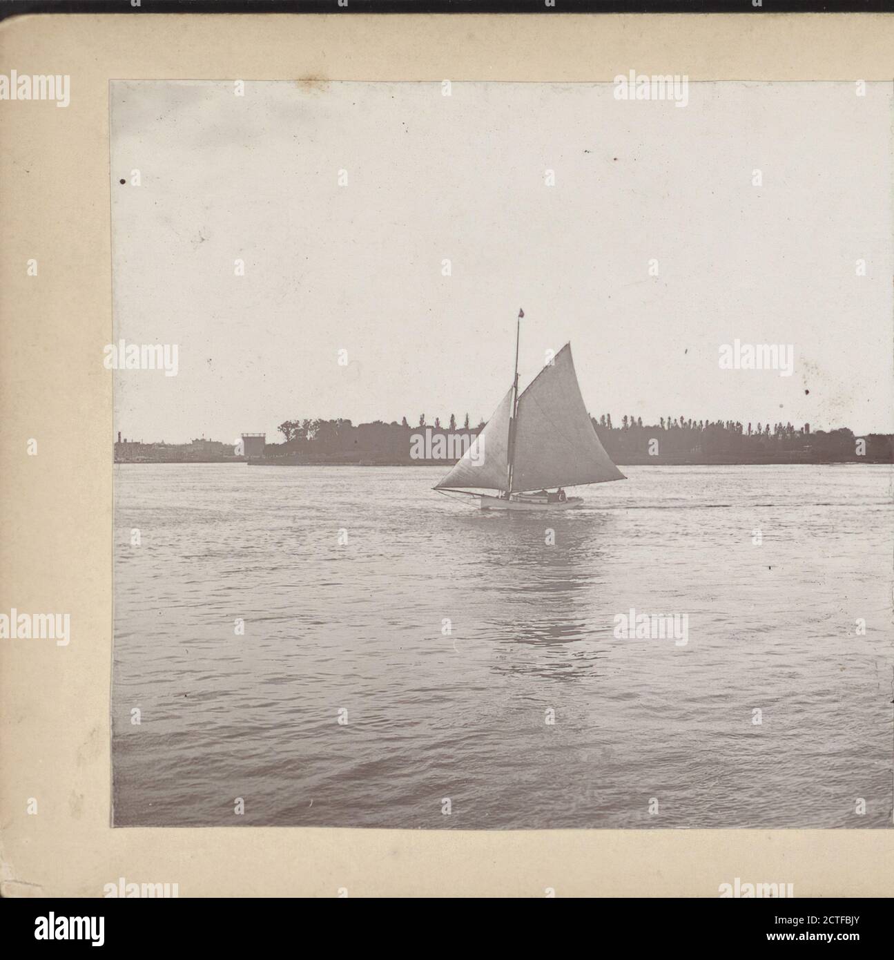 View of a sailboat, Hudson River, Lona Island., Lock, James G. (James ...