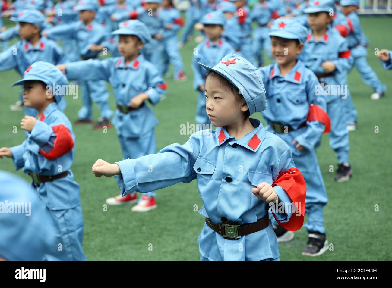 Nantong, China. 22nd Sep, 2020. Young children wear the red army's ...