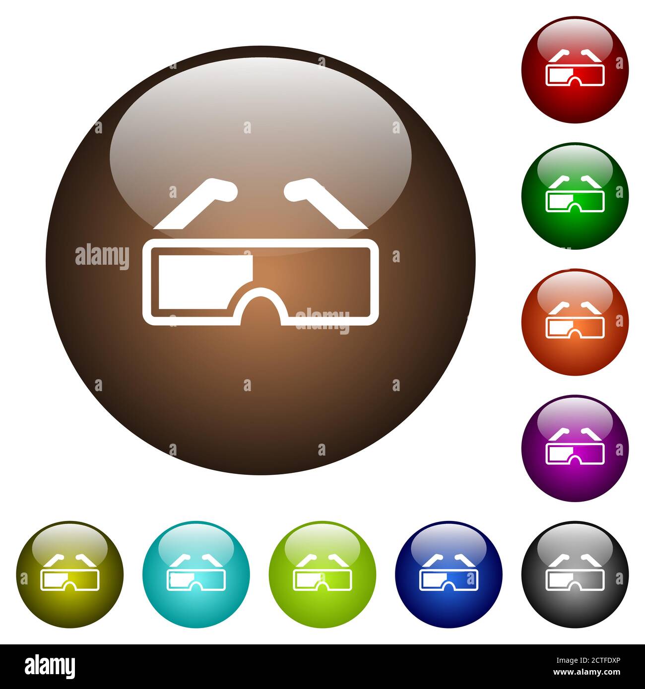 Retro 3d glasses white icons on round glass buttons in multiple colors ...