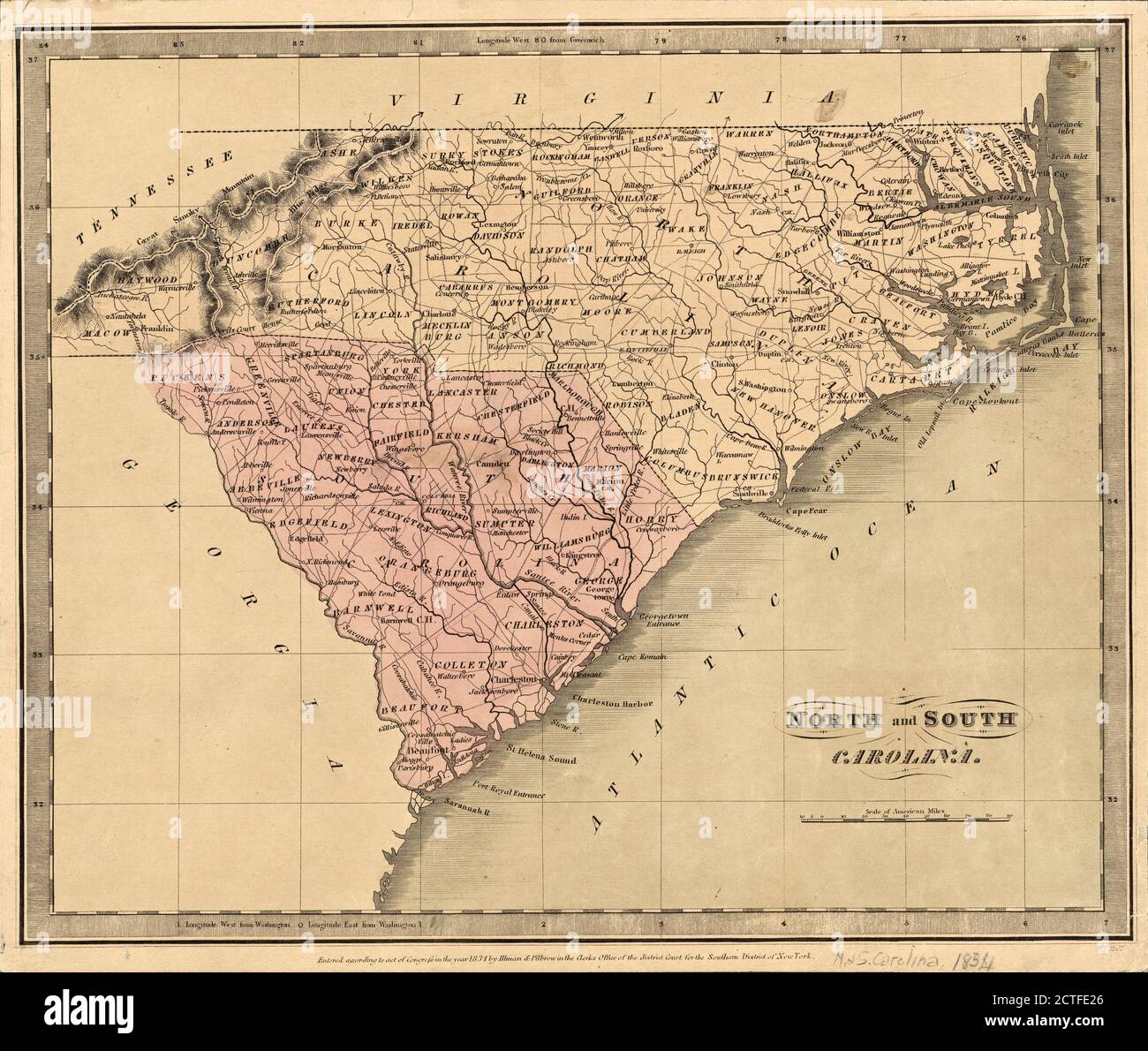 North and South Carolina, cartographic, Maps, 1834 Stock Photo - Alamy