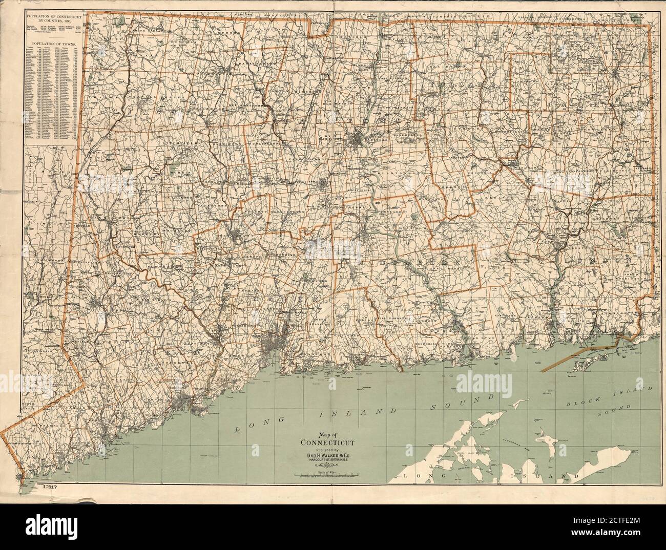 Map of Connecticut, cartographic, Maps, 1896 Stock Photo - Alamy