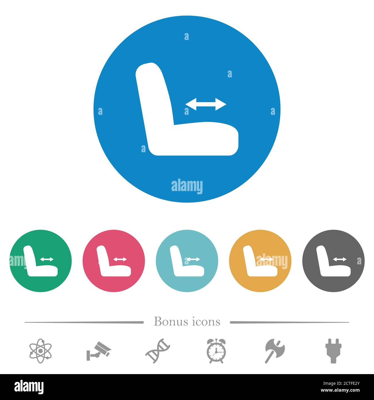 Car seat adjustment flat white icons on round color backgrounds. 6 ...