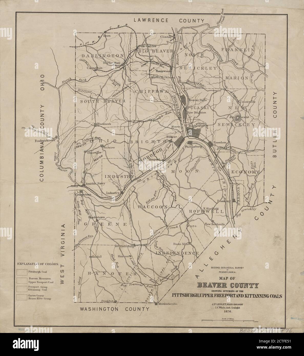 Map of Beaver County showing outcrops of the Pittsburgh, Upper Freeport ...