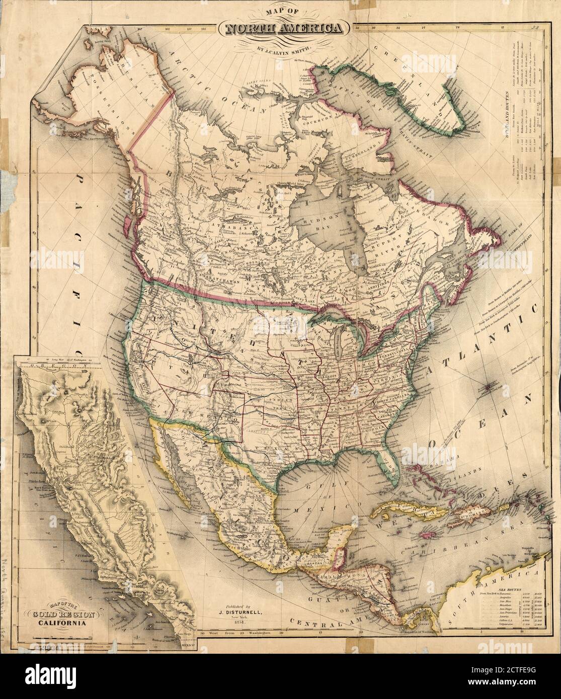 Map of North America, cartographic, Maps, 1851, Smith, J. Calvin (John ...