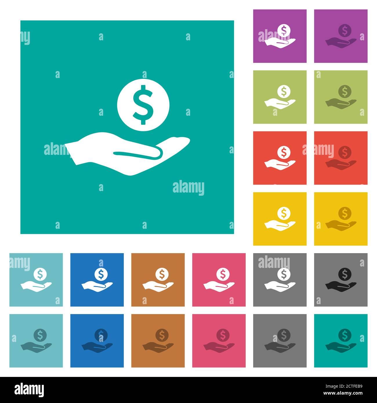 Dollar earnings multi colored flat icons on plain square backgrounds ...