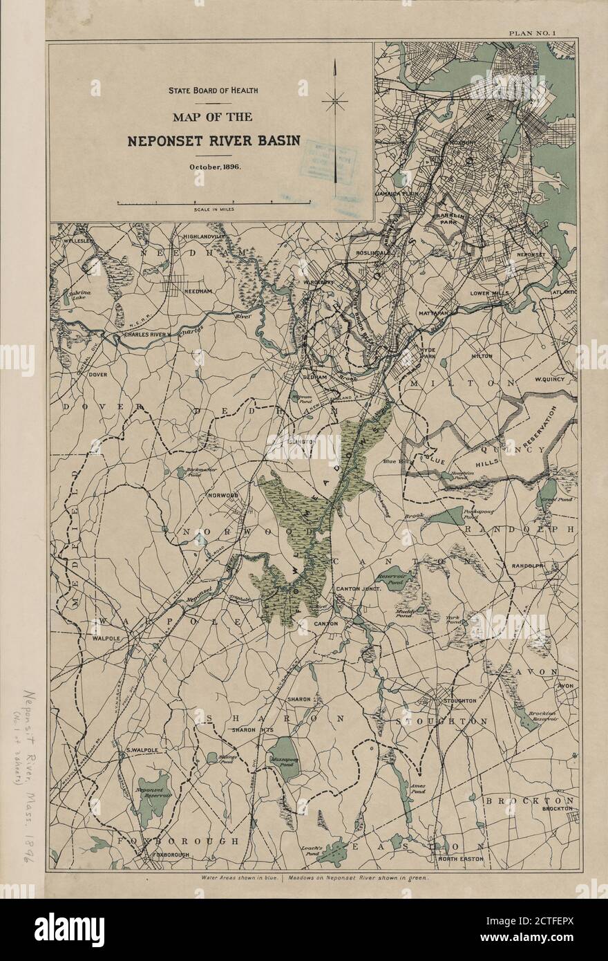 Map of the Neponset River basin, cartographic, Maps, 1896 Stock Photo ...