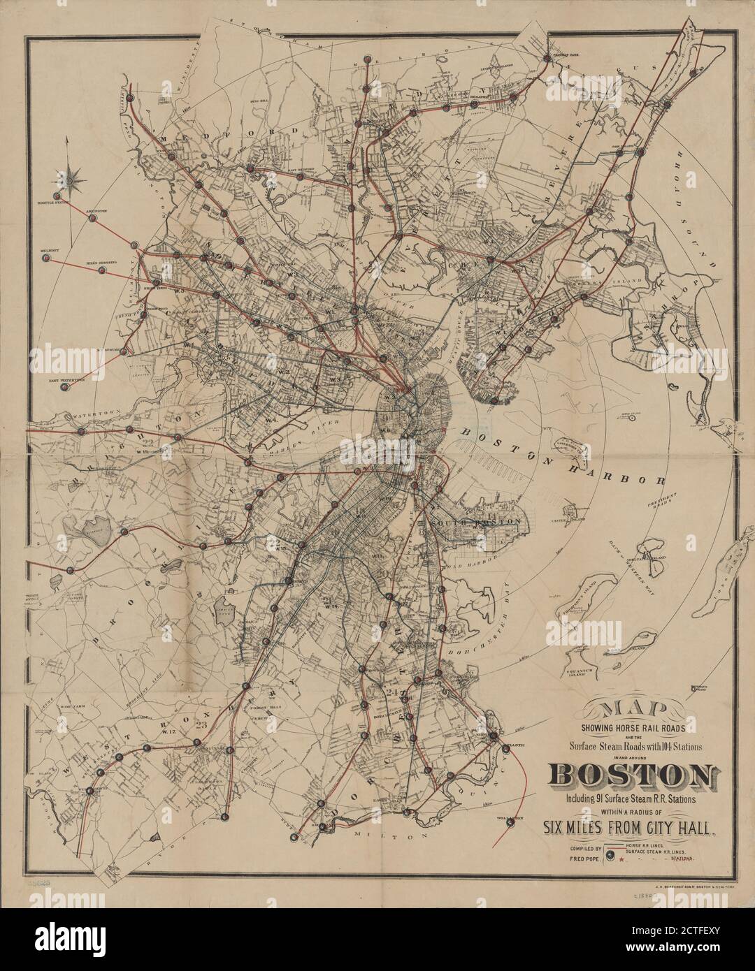 Map showing horse rail roads and the surface steam roads with 104 ...