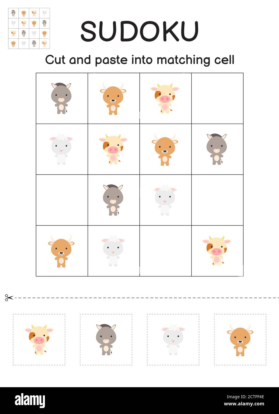 Sudoku game for children with pictures. Kids activity sheet. Matching ...