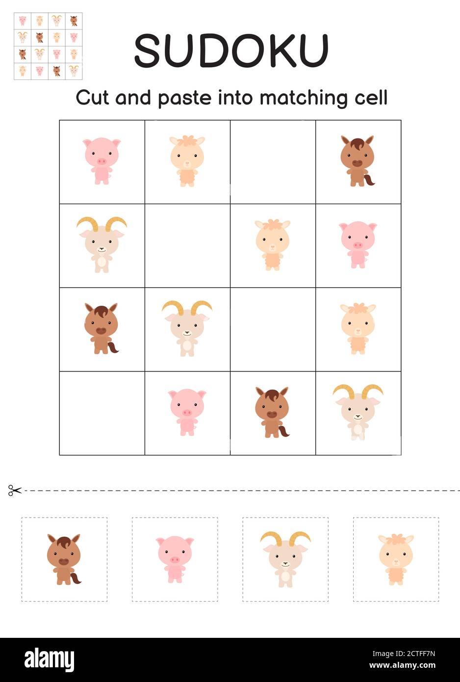 Sudoku game for children with pictures. Kids activity sheet. Matching ...
