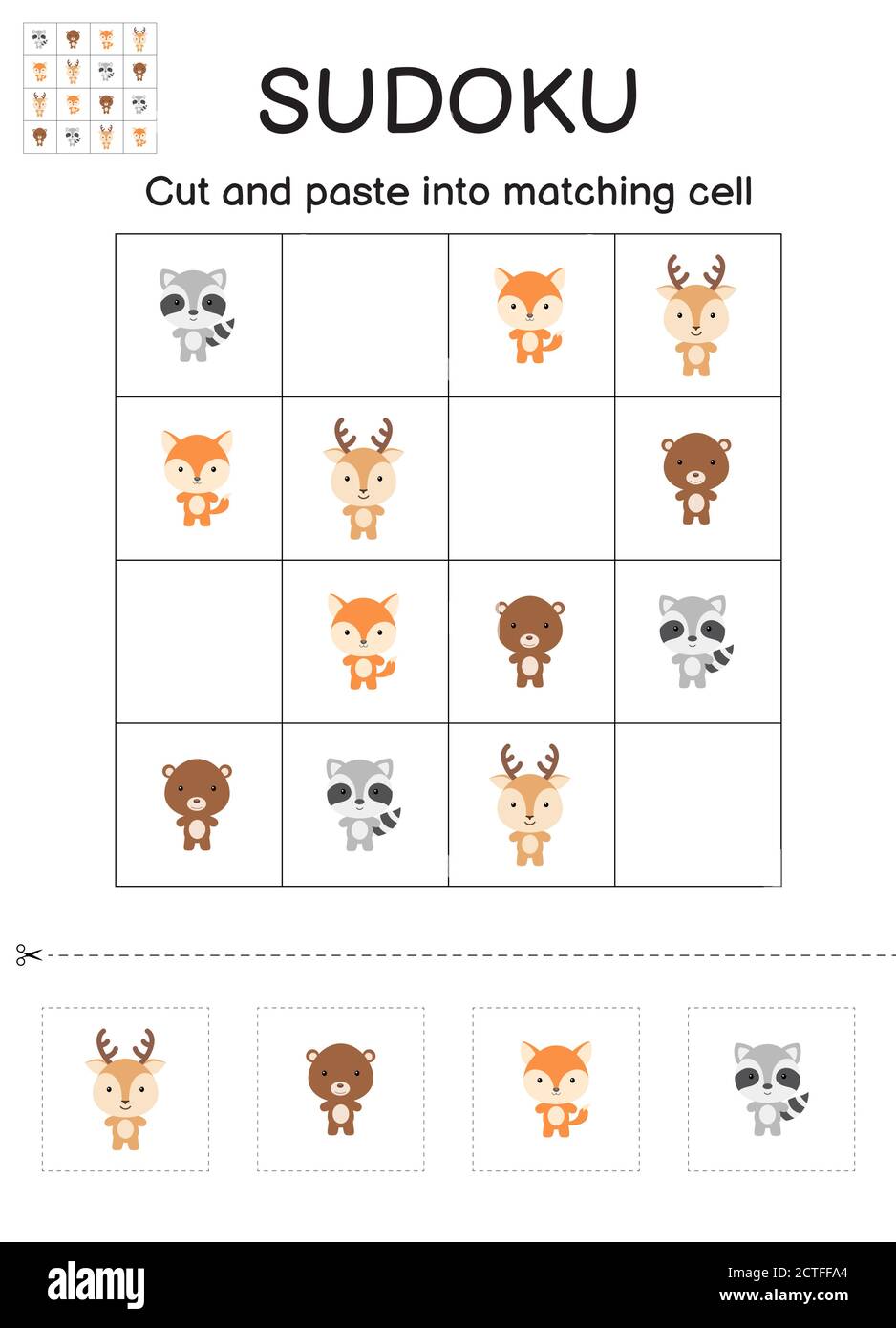 Sudoku game for children with pictures. Kids activity sheet. Matching ...