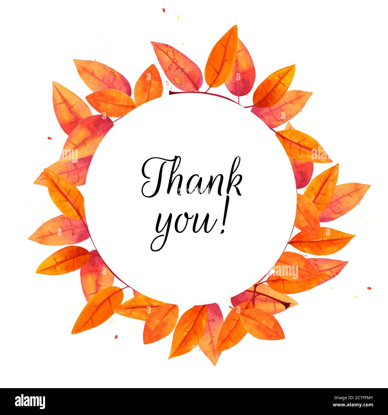 Thank You watercolor autumn wreath on a white background, with vibrant ...