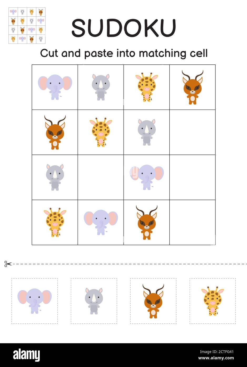 Sudoku game for children with pictures. Kids activity sheet. Matching ...