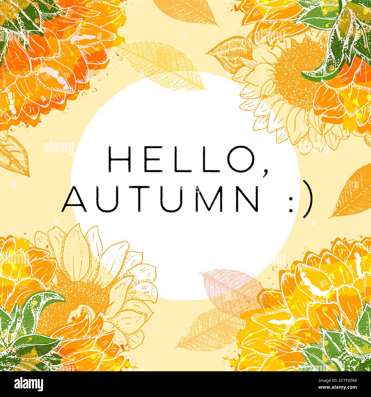 Hello, Autumn vector greeting card or invitation design with vibrant ...