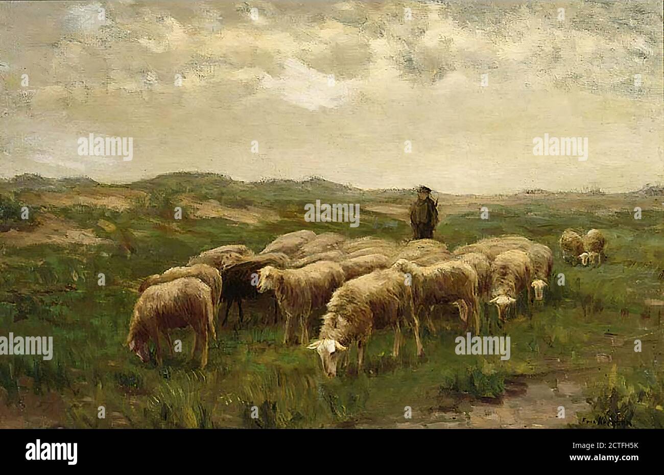 Kregten Fedor Van - a Shepherd with His Flock in the Heathland - Dutch ...