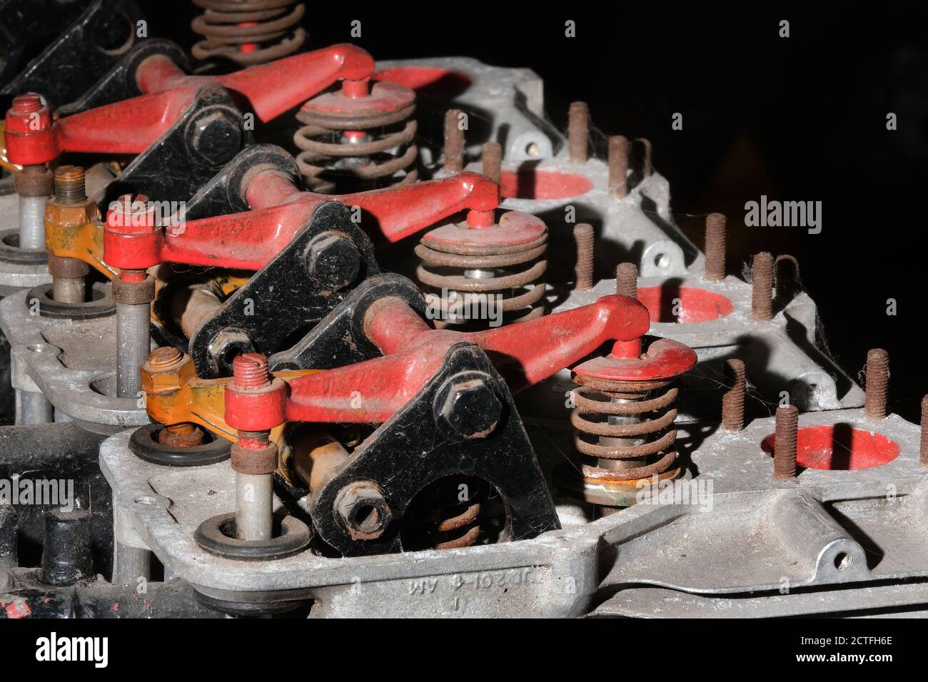 Rocker arrangement on in line aircraft piston engine. World war two ...