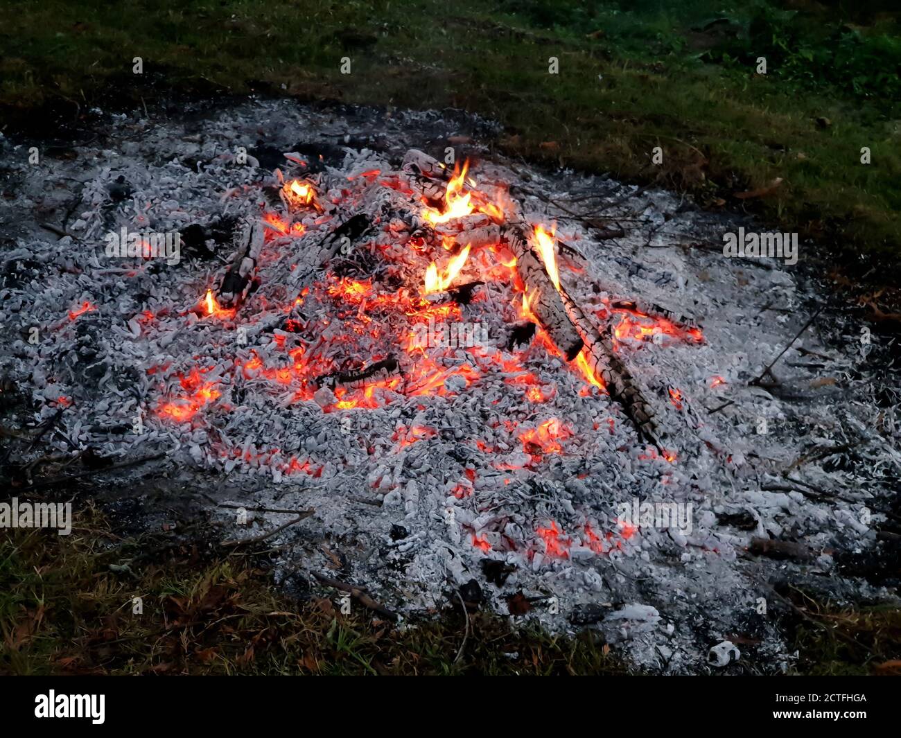 Glowing embers of burning wood log fire Stock Photo - Alamy