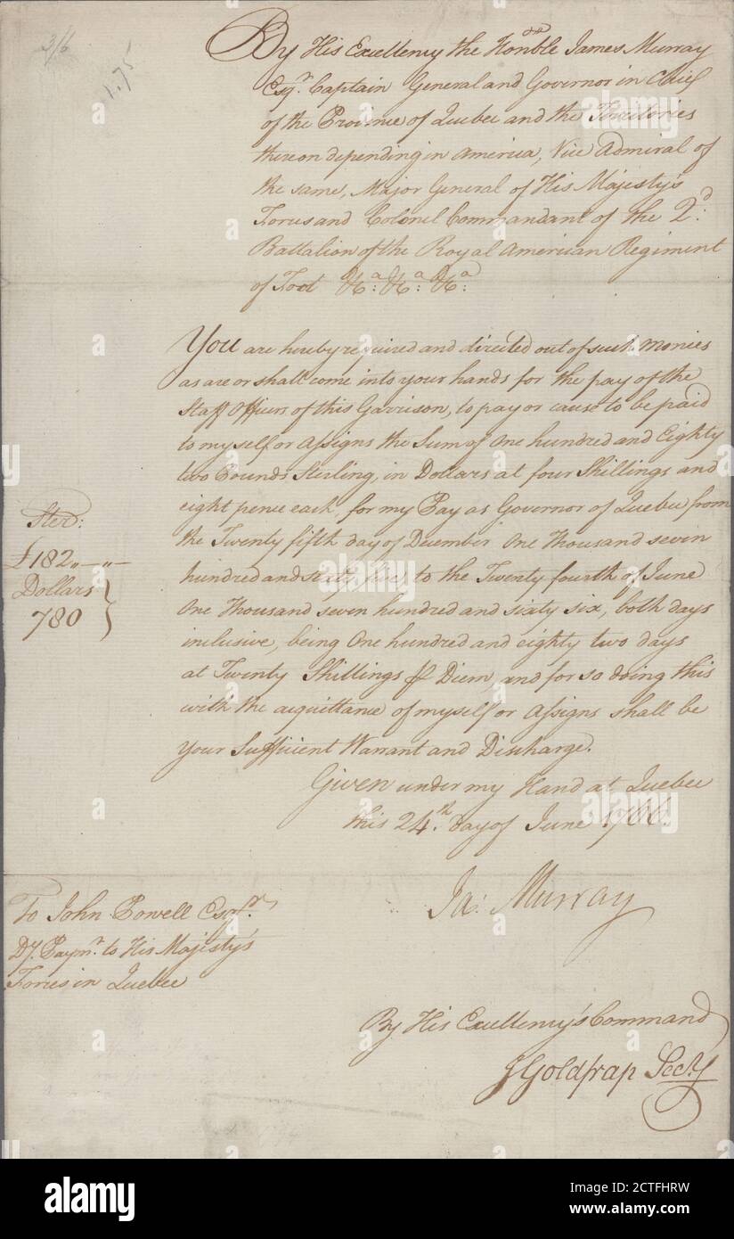 Document, text, Documents, 1766, Murray, James Stock Photo - Alamy
