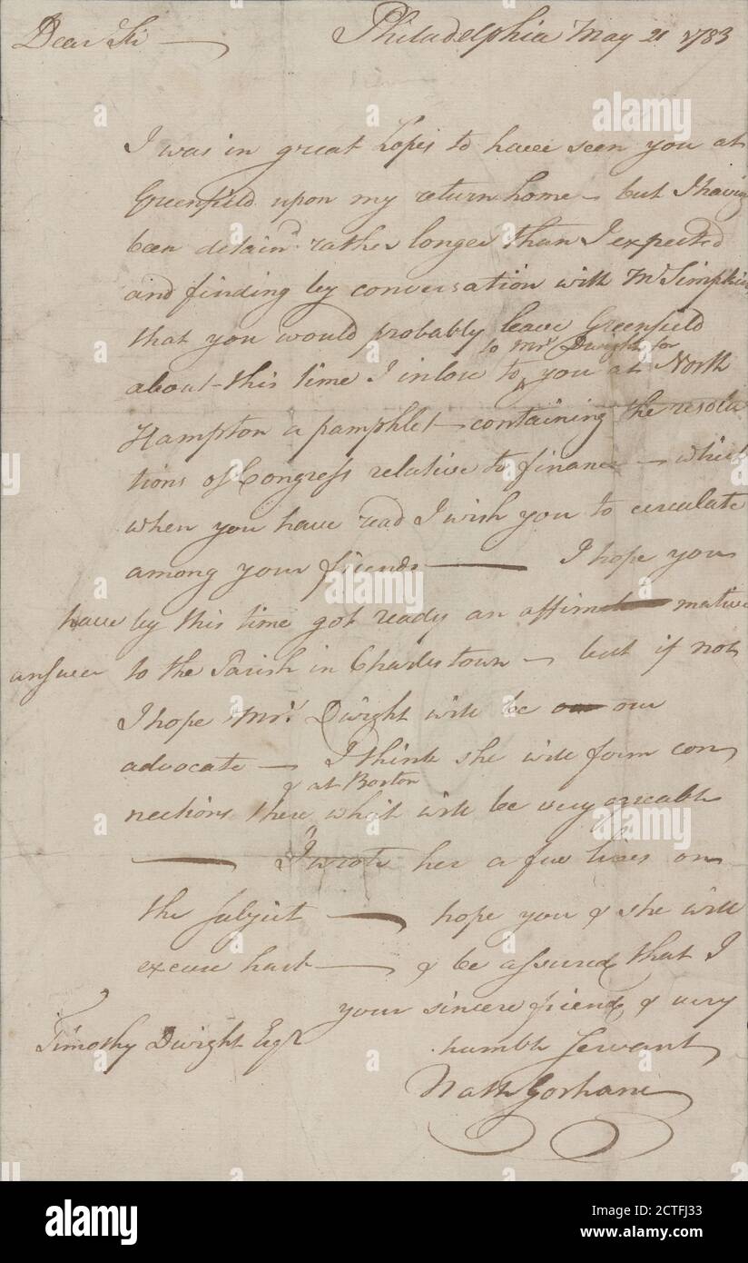 Letter to Timothy Dwight, Northampton, Mass, text, Documents, 1783 ...
