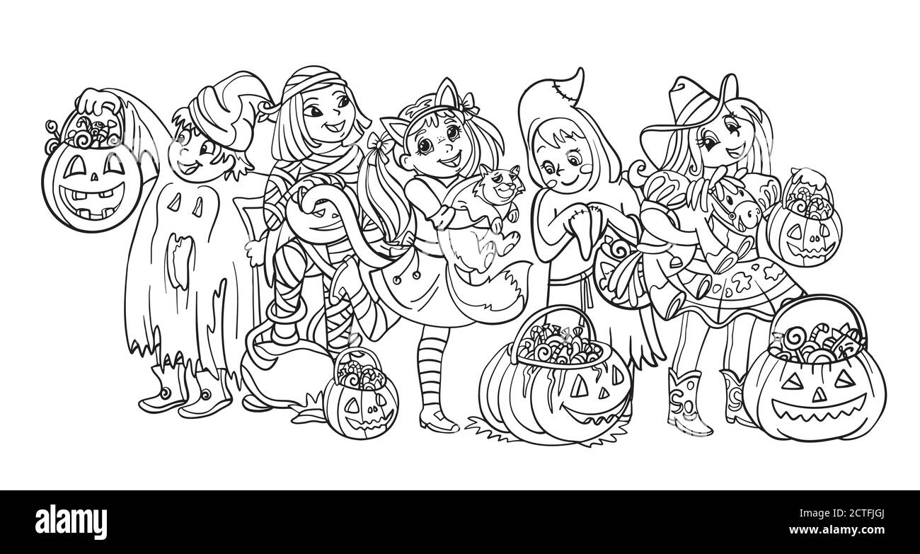 Vector cartoon illustration children in halloween costumes Stock Vector ...