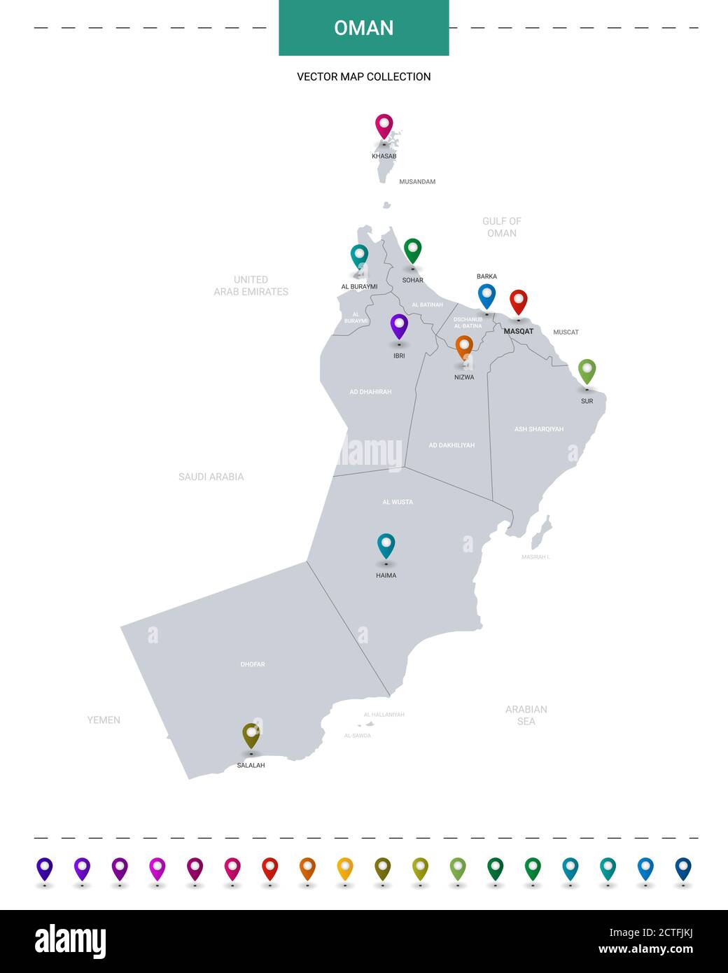 Oman map with location pointer marks. Infographic vector template ...