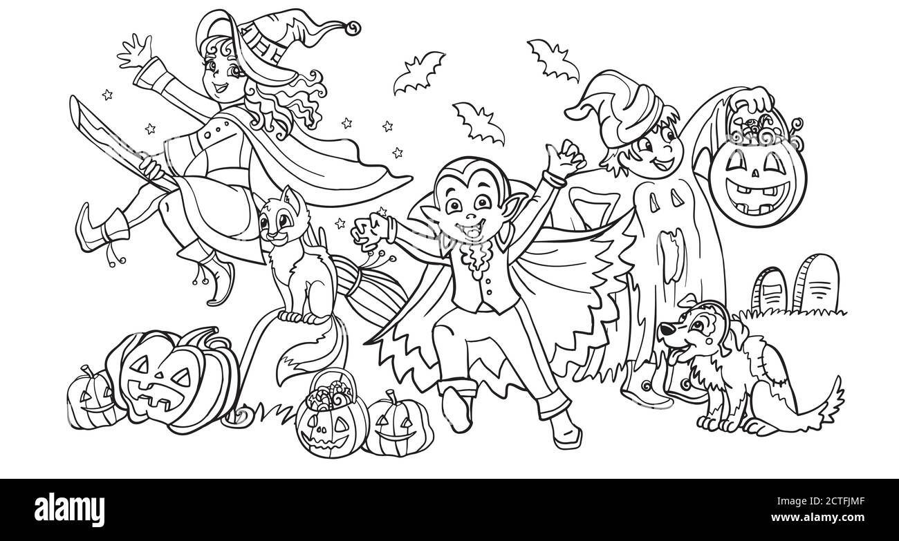 Vector cartoon halloween illustration witch, vampire, ghost Stock ...