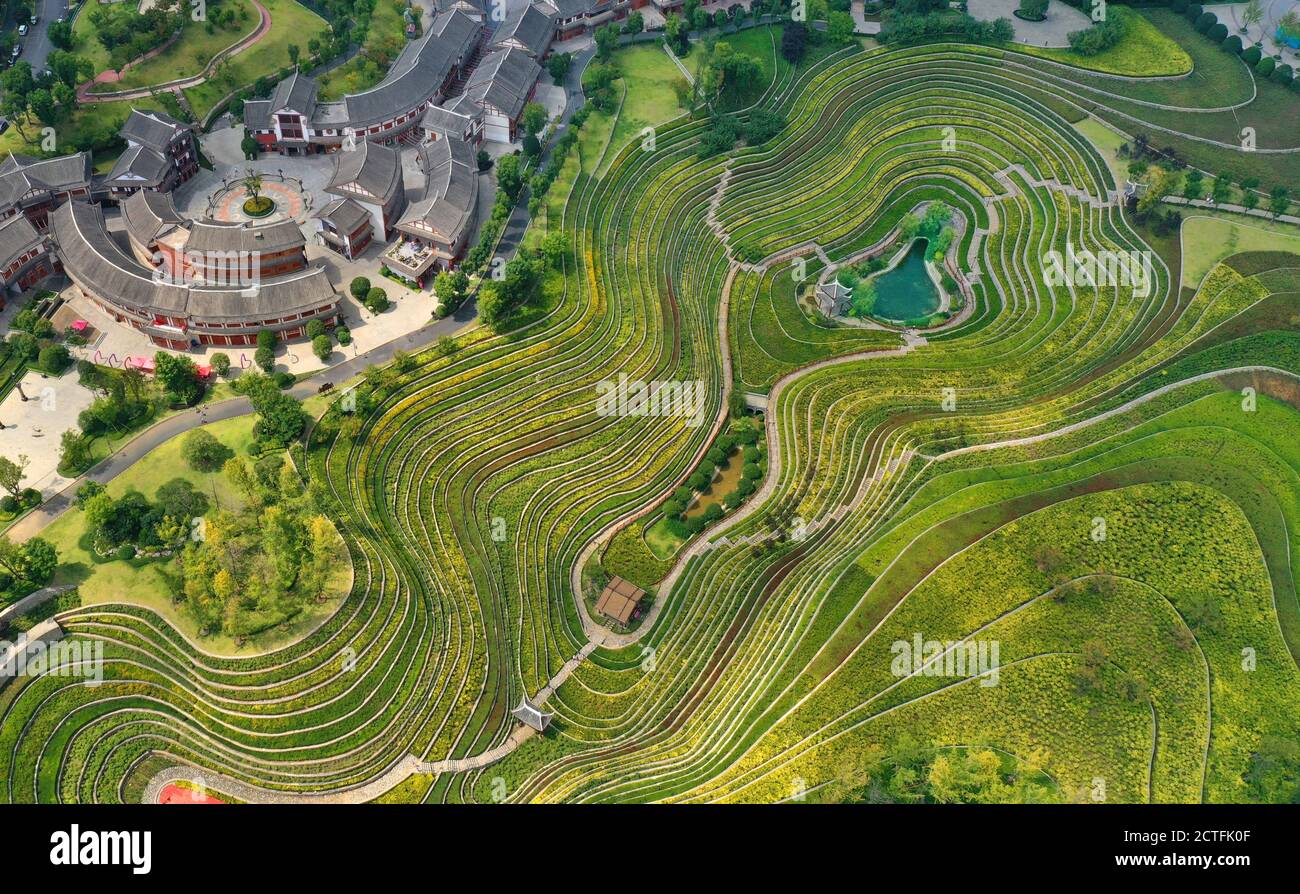 Aerial view of the terraces in Bijie city, south China's Guizhou ...
