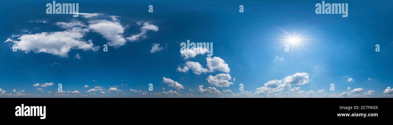 Seamless panorama with blue sky 360-degree view and beautiful clouds ...