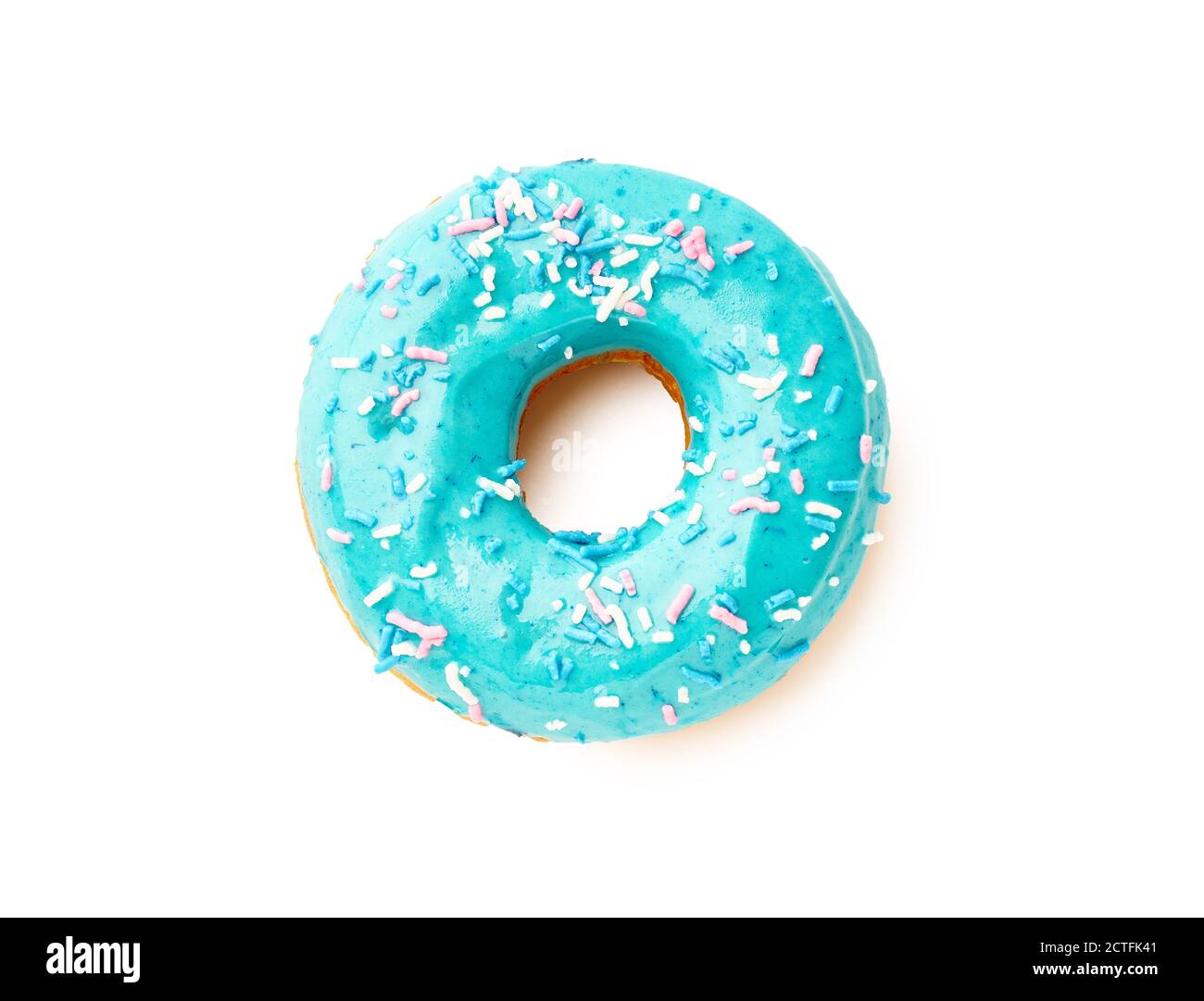 Glazed sweet blue doughnut isolated on white background with copy space ...