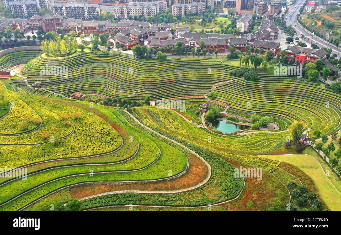 Aerial view of the terraces in Bijie city, south China's Guizhou ...