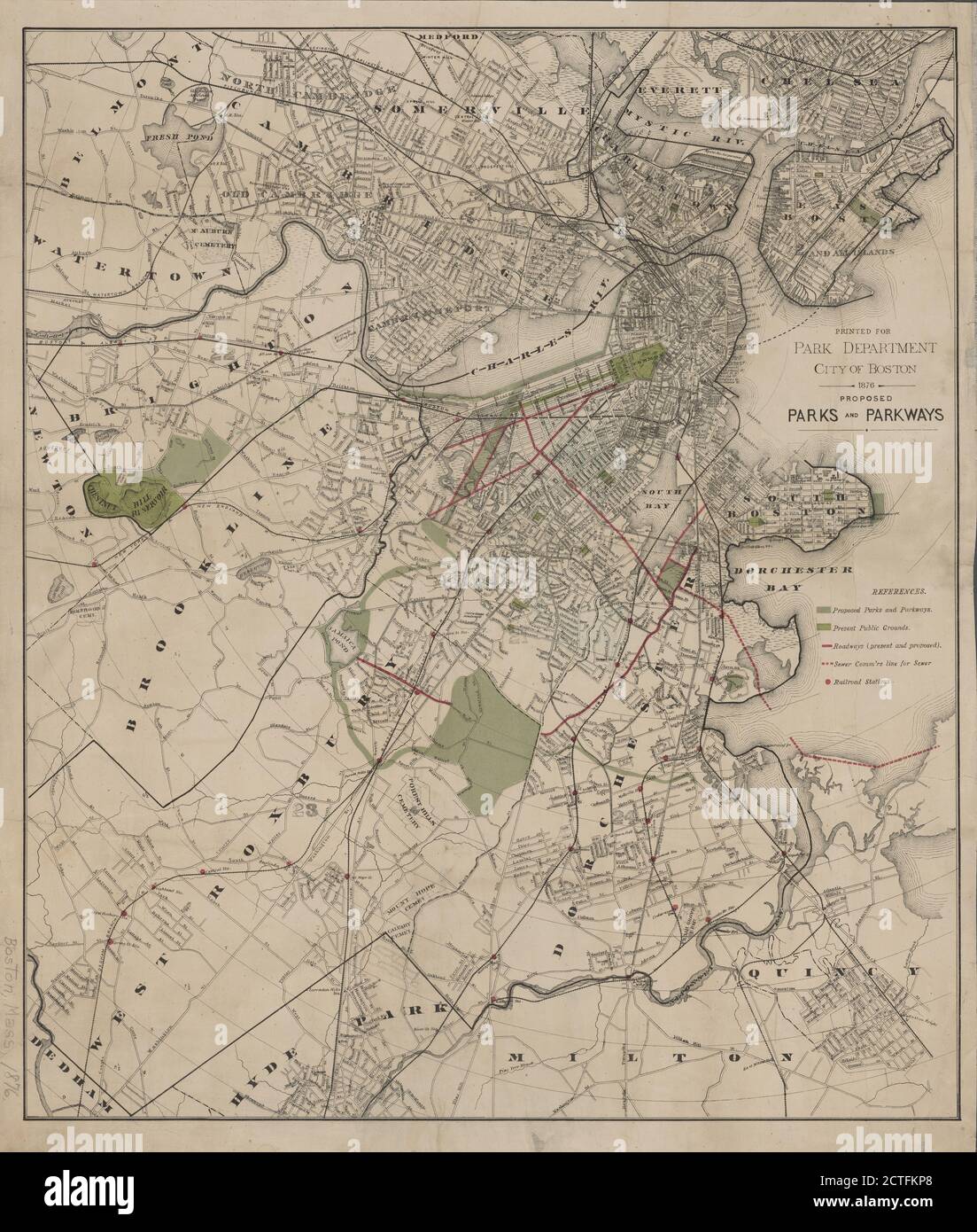 Proposed parks and parkways, cartographic, Maps, 1876, Boston (Mass ...