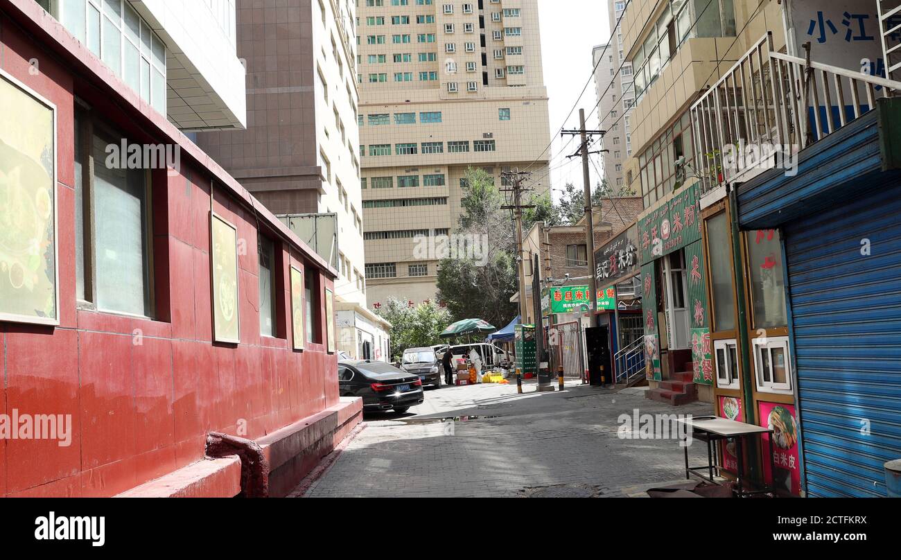 An empty street is pictured in Urumqi city, northwest China's Xinjiang ...