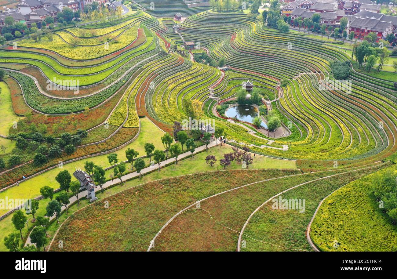 Aerial view of the terraces in Bijie city, south China's Guizhou ...